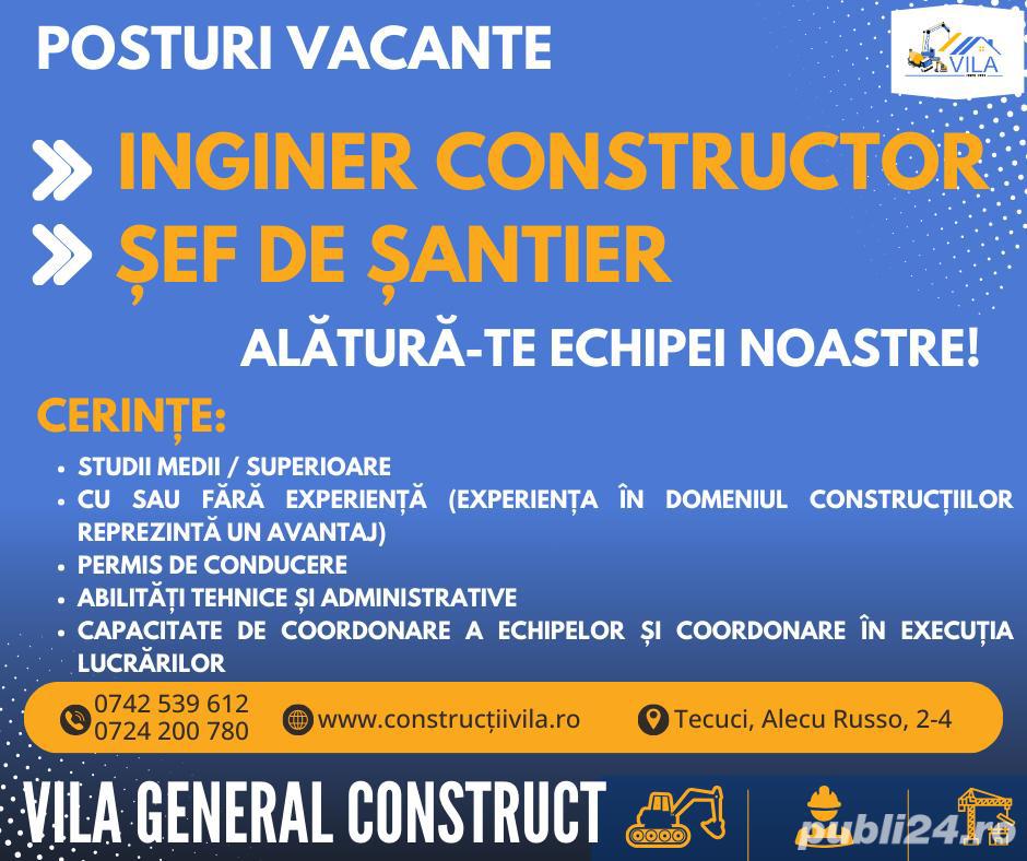 Anunț angajare • SC VILA GENERAL CONSTRUCT SA • Tecuci Galati - Publi24