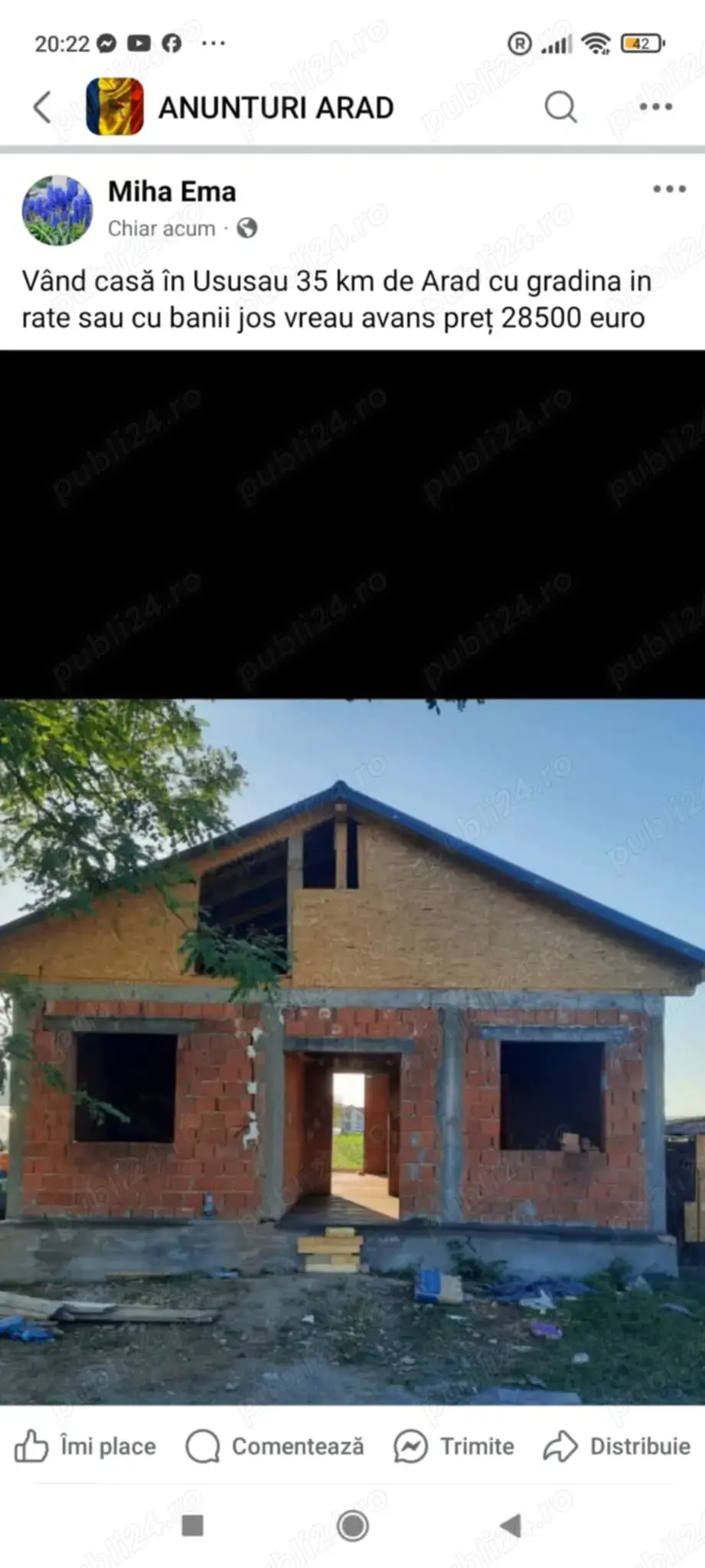 Vand casa la tara 3 camere cam. 10000 mp • Lipova Arad