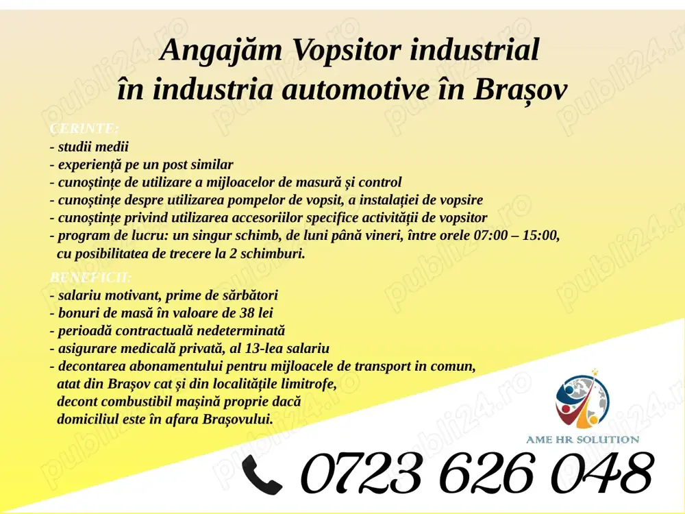 Angajăm Vopsitor industrial Brasov - Locuri de munca