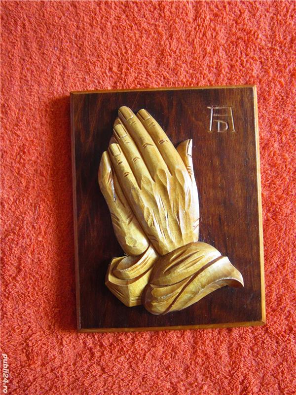 Cadou rar Maini de rugaciune sculptura lemn dupa A.Durer Germania ...