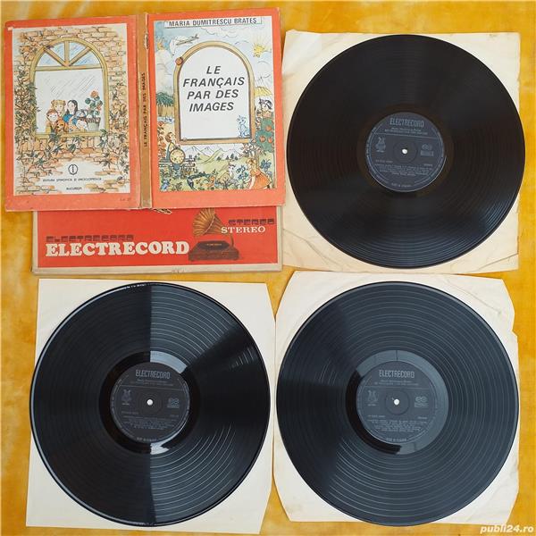 Vechi manual curs limba franceza + 3 vinil discuri colectie Electrecord ...