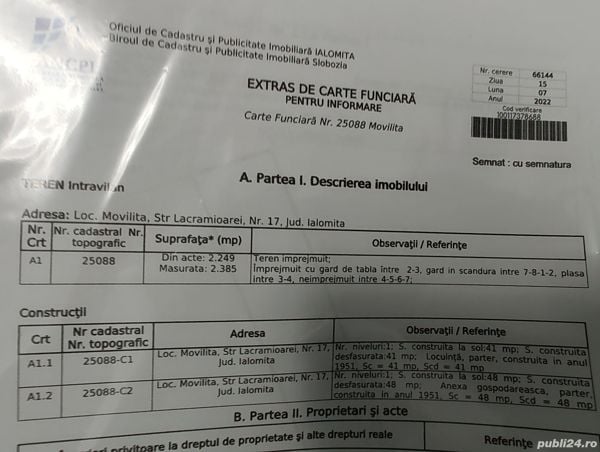 Vand teren intravilan 1385 mp front stradal 22 • Movilita, Ialomita