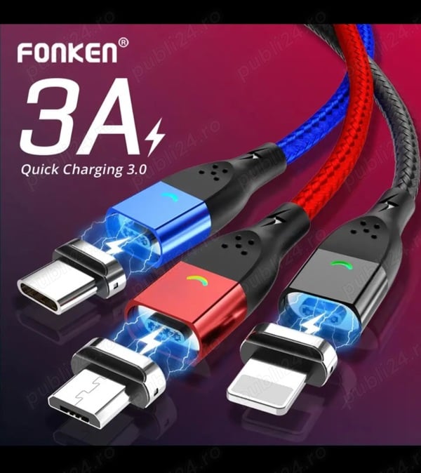 Cablu incarcare Magnetic 3A tip C Micro iphone Auto Telefon Tableta ...