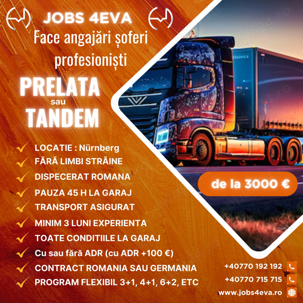 Angajam sofer tir C CE doar GERMANIA • Jobs 4Eva • Constanta Constanta
