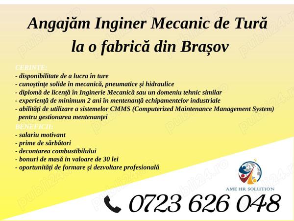 Angajăm Inginer Mecanic de Tură • • Brasov Brasov