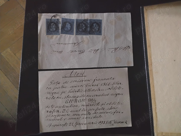 Vand 4 timbre Carol I cu favoriți negru pe hartie albastra stampilate ...