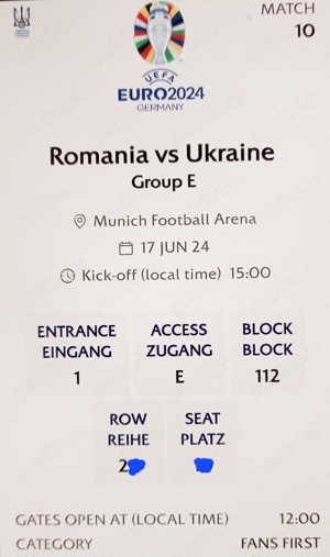 Romania Ucraina 17 iunie Munchen Euro 2024 2 Bilete Sector 5 - Timp ...