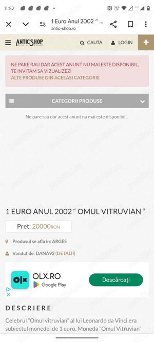 Vand moneda rara de 1 euro cu omul vitruvian din 2002 Turda - Timp ...